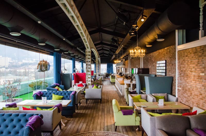 The Spacious Cafe with Beautiful Views and Large Panoramic Windows ...