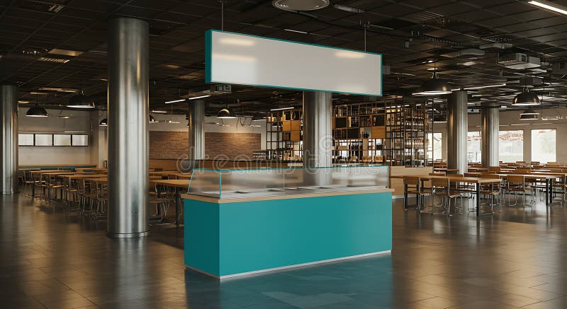 Spacious Cafeteria Interior Rendering with Serving Counter and ...