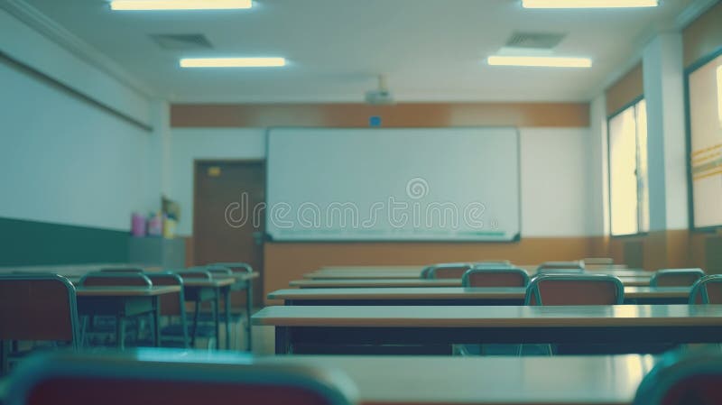A Classroom with Wooden Desks and a Chalkboard Stock Photo - Image of ...