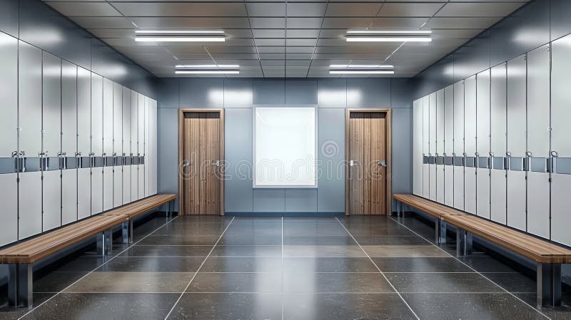 Spacious and Clean Locker Room with Benches Stock Illustration ...