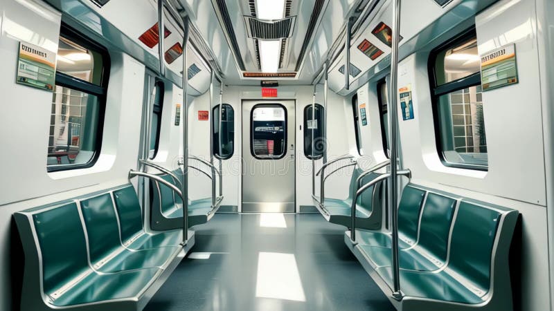 The Modern Subway Interior Showcases a Design Featuring Empty Seats and ...