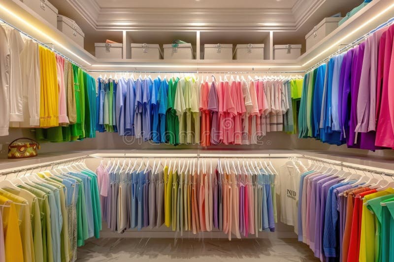 A Rainbow of Colors in a Well-Organized Closet Stock Illustration ...