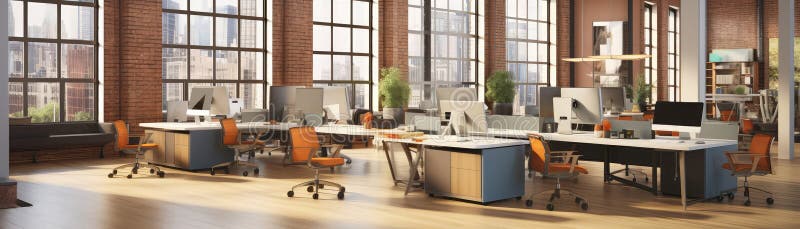 Spacious Collaborative Workspace Openconcept Office. Panoramic Banner ...