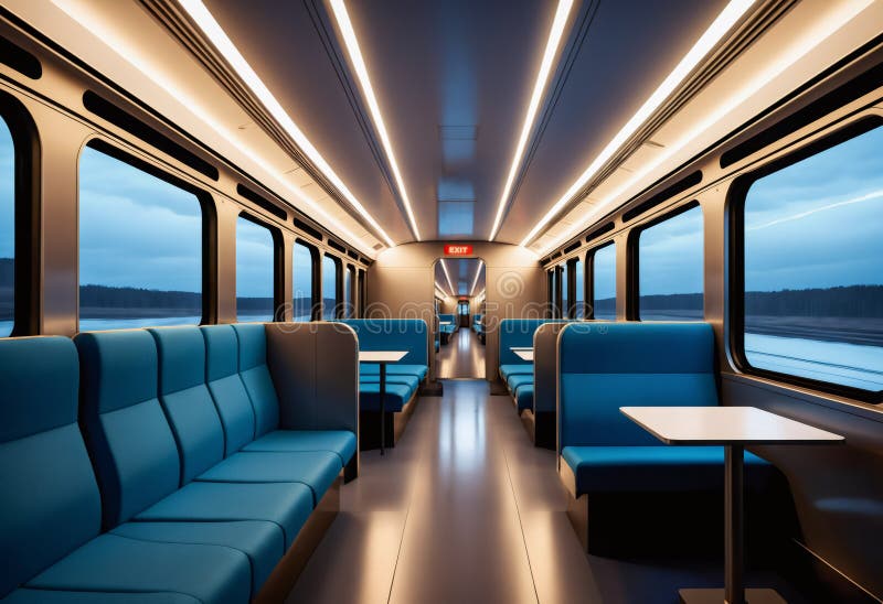 Spacious and Comfortable Modern Train Carriage Interior with Plush ...