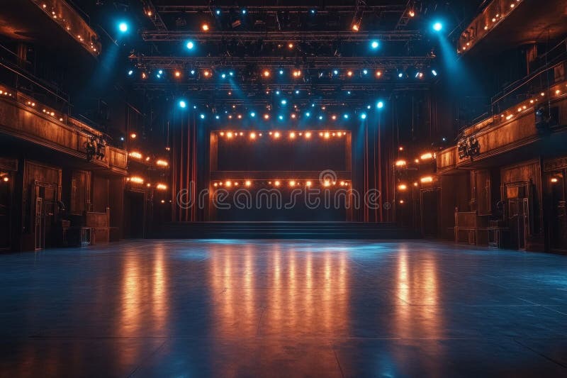 Spacious Concert Hall with Vibrant Lighting and Empty Stage Stock Photo ...