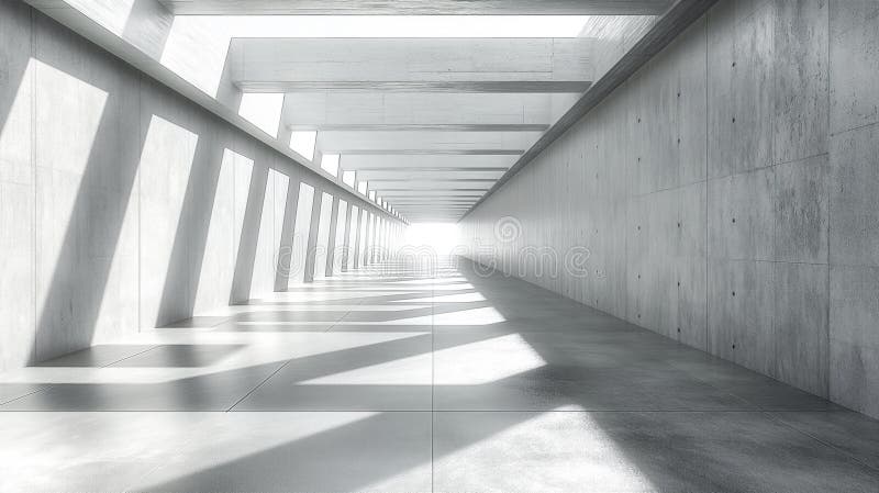 Bright Modern Concrete Hallway with Sunlight and Strong Shadows ...