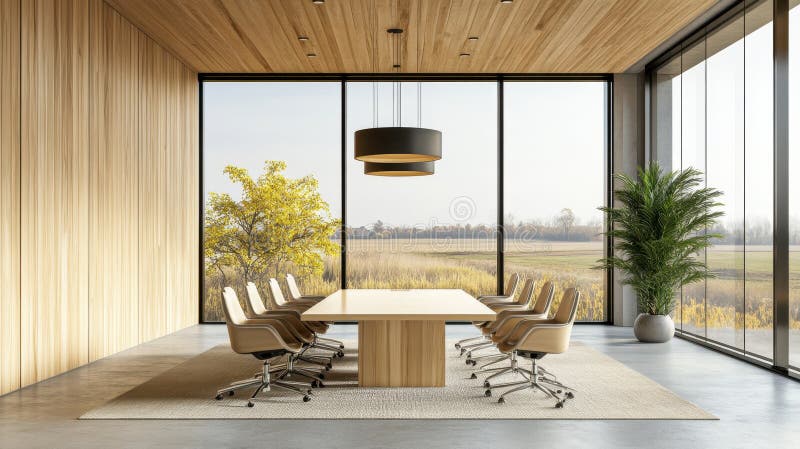 Modern Minimalist Conference Room with Panoramic Views of Serene ...
