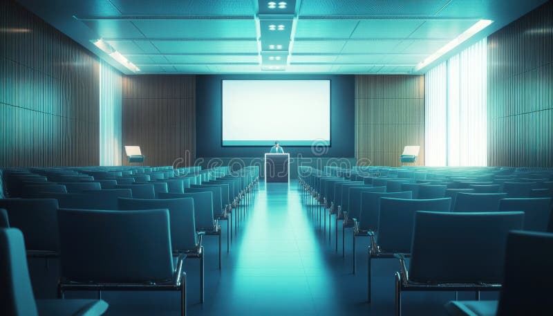 Empty Conference Room with a Podium and a Large Screen Setup for a ...