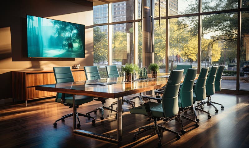 Modern Conference Room with Large Screen Stock Photo - Image of room ...