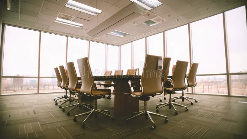 Spacious Conference Room with a Sizable Table Surrounded by Ergonomic ...