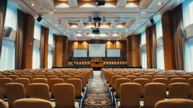 Modern Conference Hall Interior with Projector Screen Stock ...