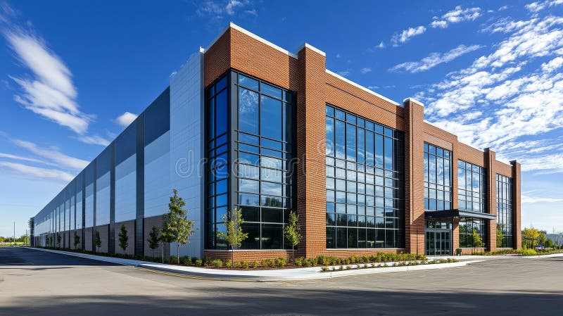 Large Modern Warehouse Building with Glass Windows. Stock Illustration ...