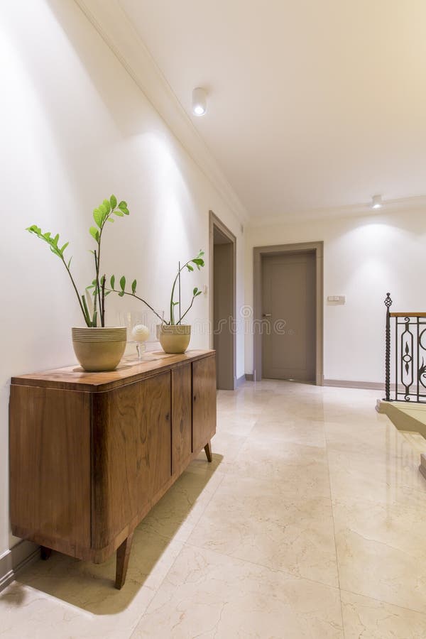 Spacious Corridor with Vintage Cabinet Stock Photo - Image of design ...