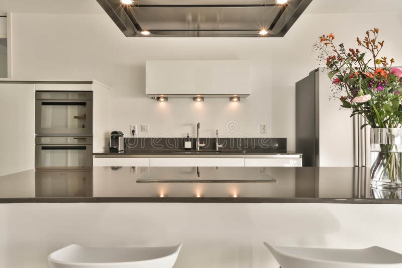 Spacious and Cozy Open-plan Kitchen Stock Photo - Image of interior ...