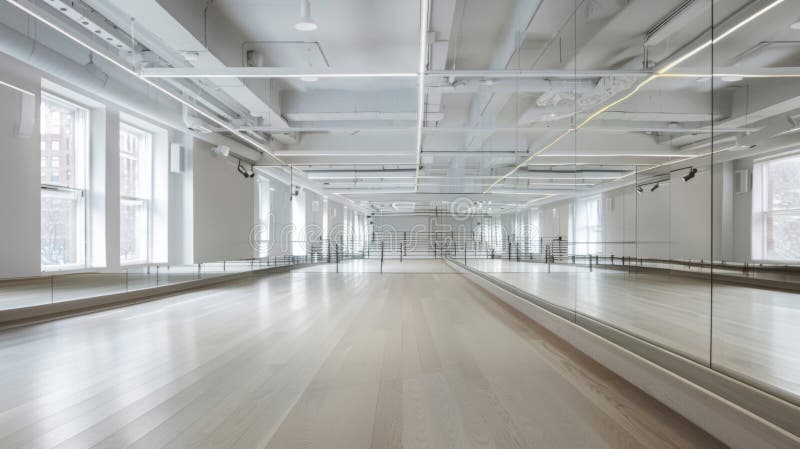 Empty Dance Studio with Mirrored Walls Stock Image - Image of walls ...
