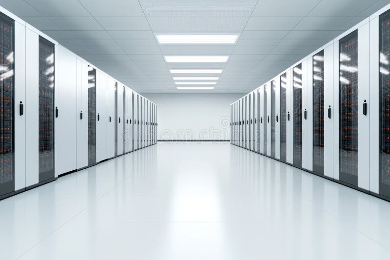 Expansive Data Center Featuring Rows of Server Racks in a Modern, Well ...