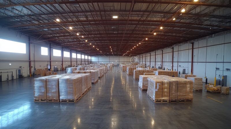 Spacious Distribution Center Featuring Wide Aisles and Pallet Stacks ...