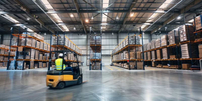 Spacious Distribution Warehouse with High Shelves Stocked with Boxes ...