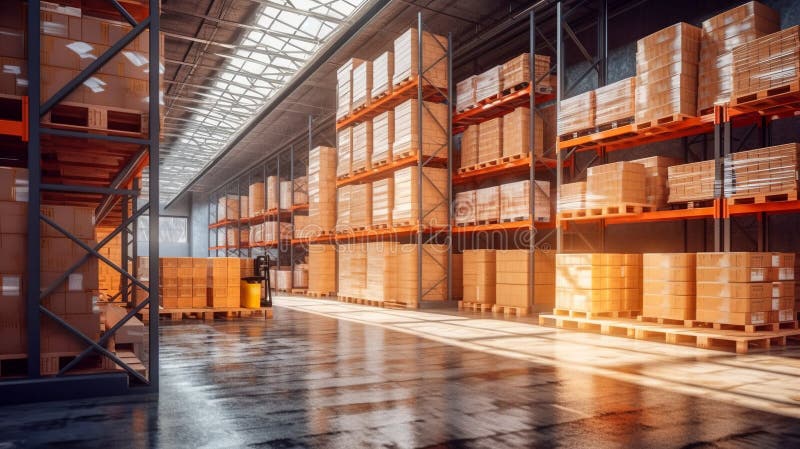Spacious and Efficient, Modern Warehouse with Well-organized Cardboard ...
