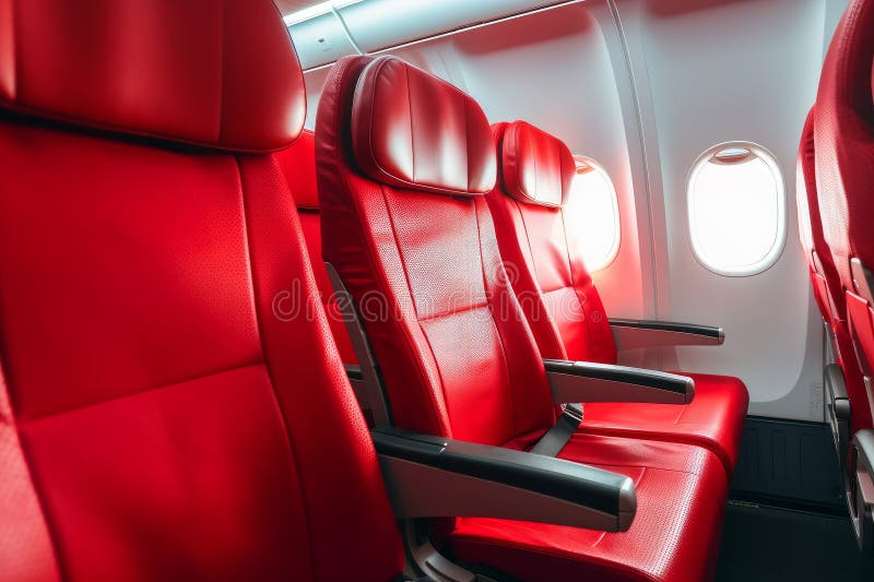 Spacious Empty Aircraft Red Interior. Generate Ai Stock Photo - Image ...