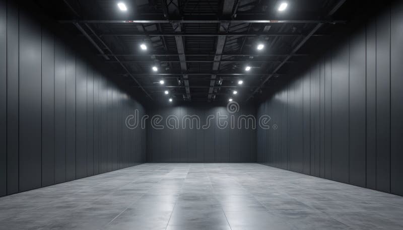 Spacious Empty Expo Hall with Dark Grey Walls, Concrete Floor ...