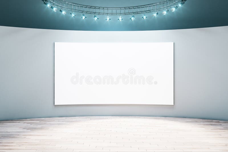Spacious Empty Hall Room with Blank White Poster on Light Wall, Parquet ...