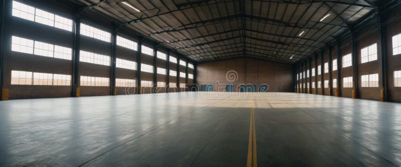 Empty Industrial Warehouse with Large Open Space Stock Image - Image of ...