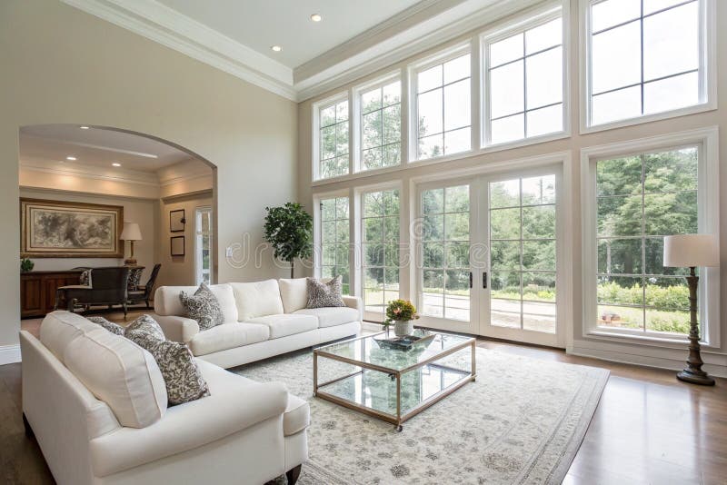 Empty big living room stock illustration. Illustration of home - 376148698