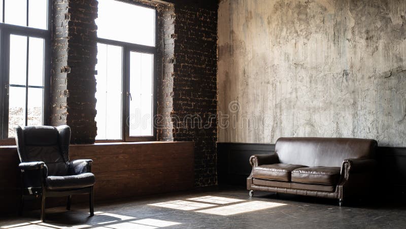 Spacious Empty Loft Room with Large Windows Stock Image - Image of ...