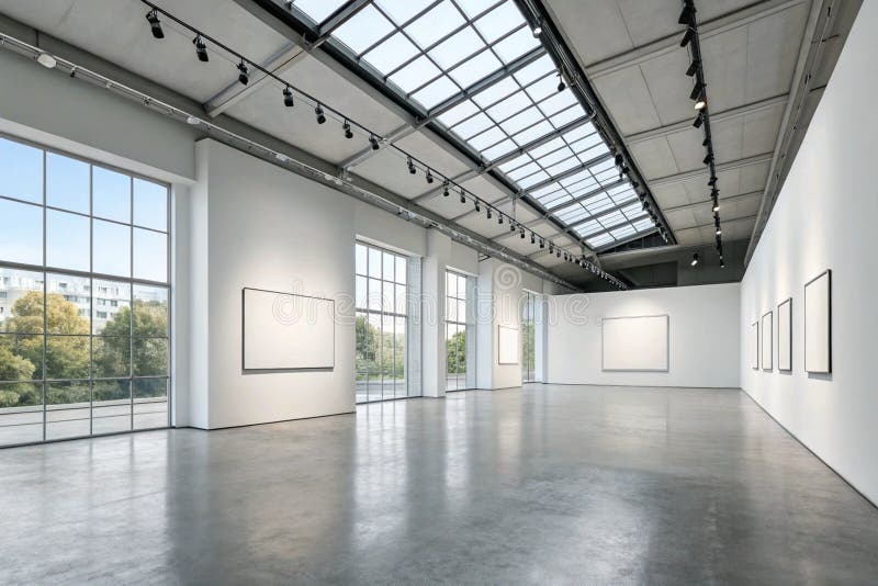 Empty Modern Gallery Room with High Ceiling and Skylights Stock ...