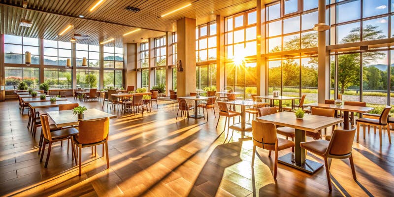 Spacious Empty Restaurant Hall in the First Rays of the Summer Sun ...