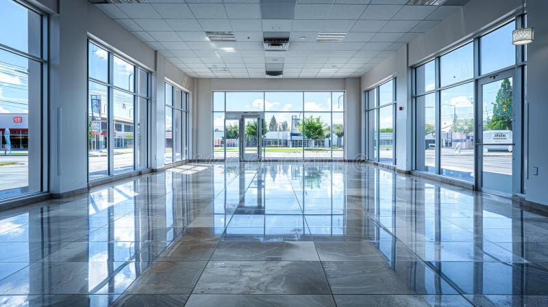 Spacious and Empty Retail Space with Large, Bright Front Windows Stock ...