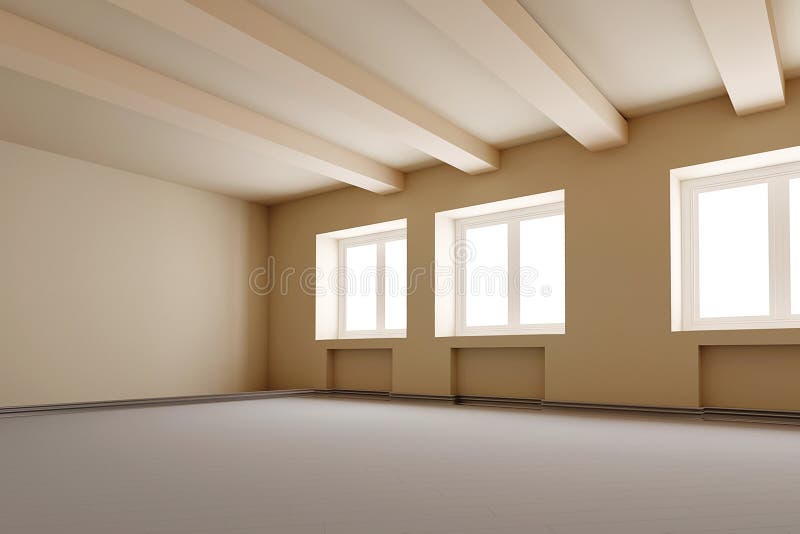 Spacious Empty Room with Windows. 3d Render Stock Illustration ...