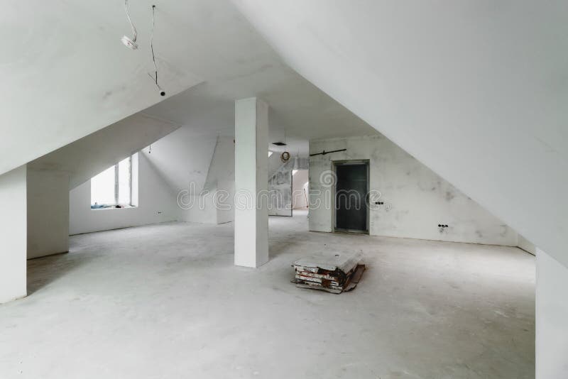 Spacious Empty Rooms in the Attic Floor after Filling Out the Work on ...