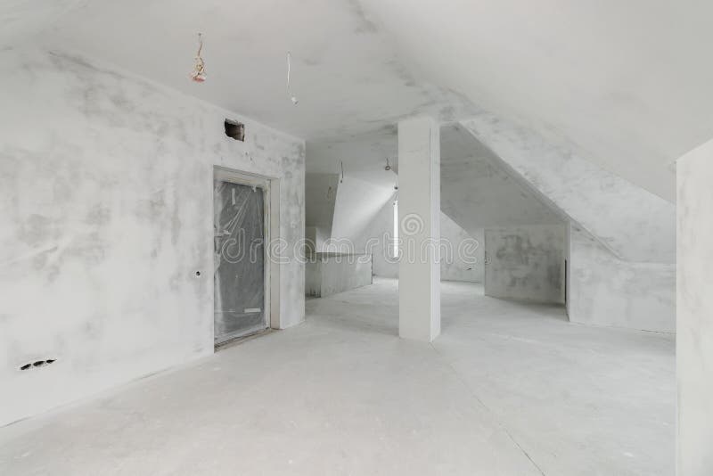 Spacious Empty Rooms in the Attic Floor after Filling Out the Work on ...