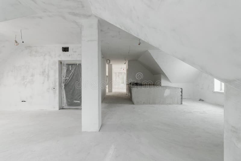 Spacious Empty Rooms in the Attic Floor after Filling Out the Work on ...