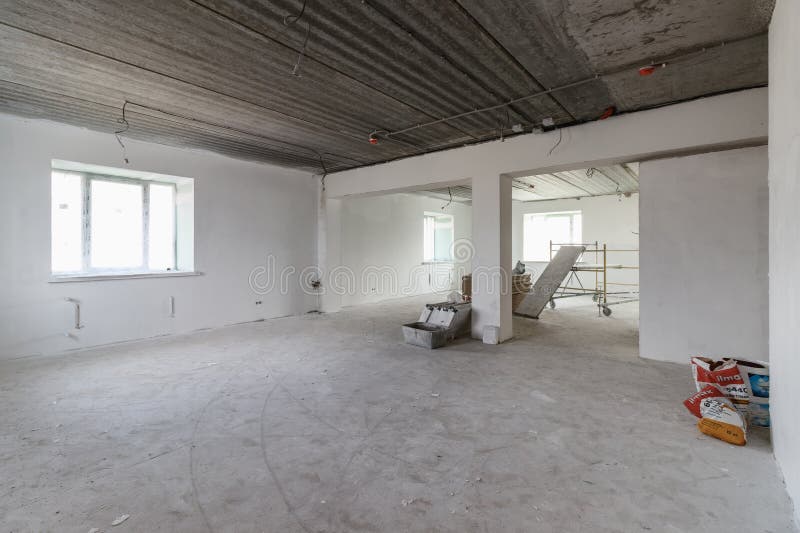Spacious Empty Rooms in the Attic Floor after Filling Out the Work on ...