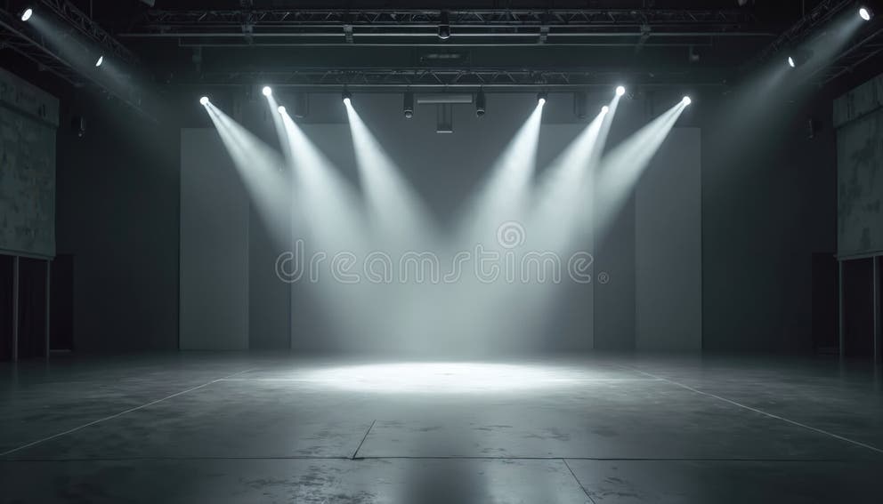 Spacious Empty Venue. Dramatic Lighting Setup with Multiple Spotlights ...