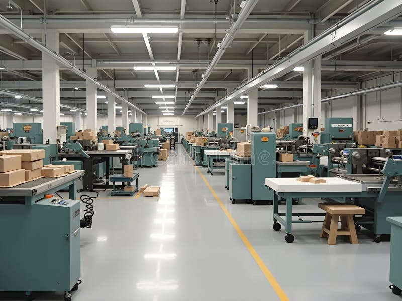Spacious Factory Floor with Green Machinery and Efficient Workstations ...