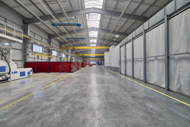 Spacious Factory Shop. Interior of the Industrial Workshop Stock Photo ...