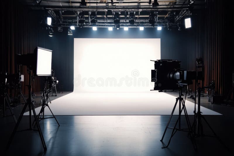 Professional Studio Setup Ready for Filming with Lights and Backdrop in ...
