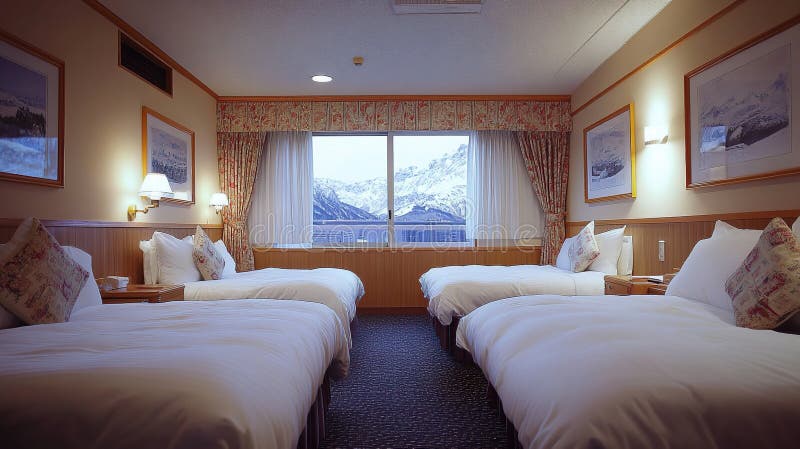 Spacious Four-bed Hotel Room with Mountain View Stock Illustration ...