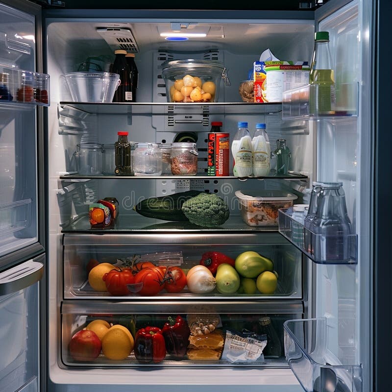 Spacious Fridge with Top Freezer, Full of Items Stock Illustration ...