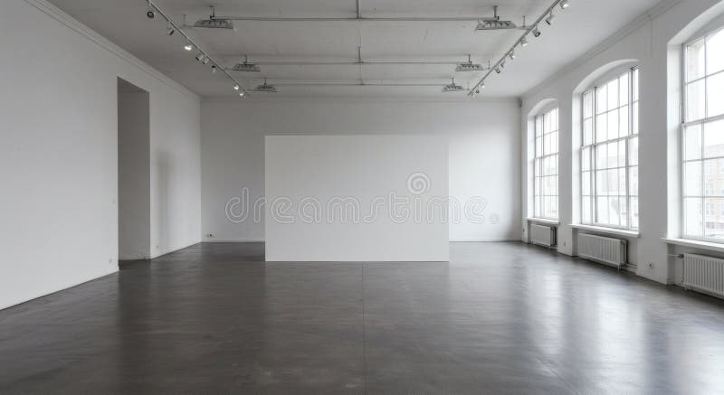 Spacious Gallery Interior with White Walls and Large Windows Stock ...