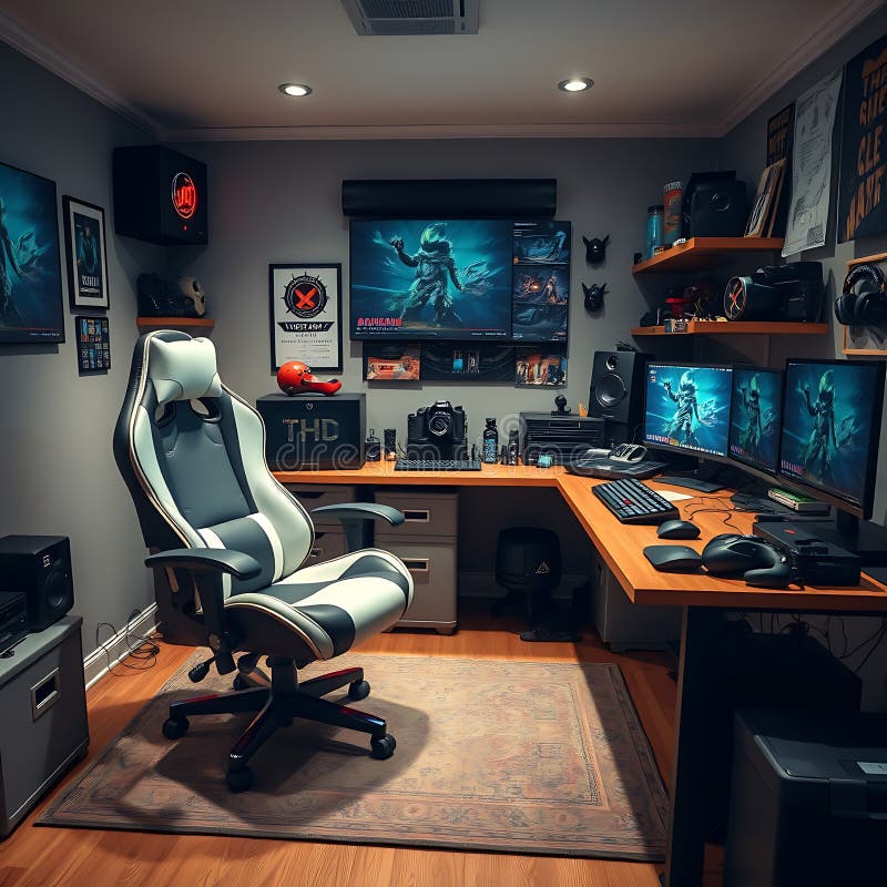 A Spacious Gaming Den with a Custom Designed Gaming Chair and a Gaming ...