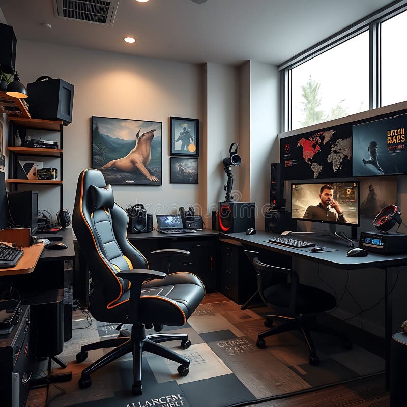A Spacious Gaming Den with a Custom Designed Gaming Chair and a Gaming ...