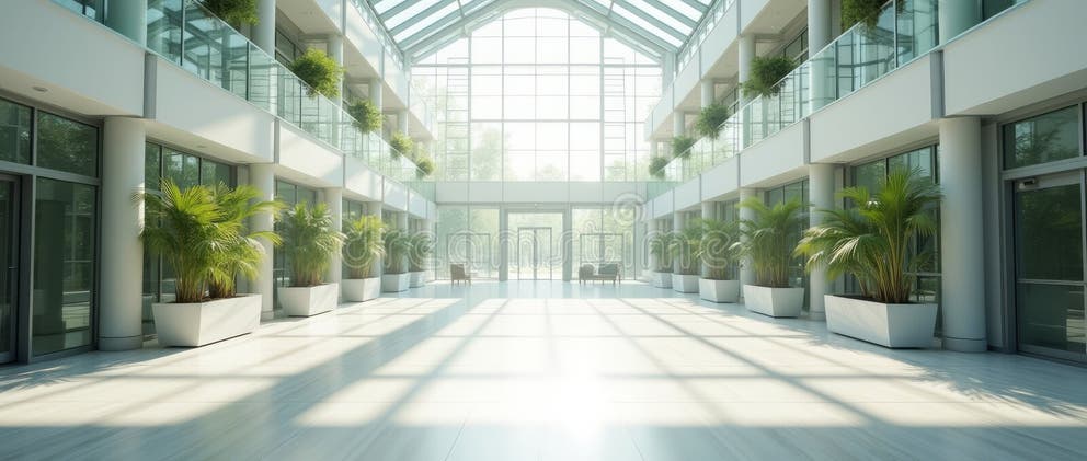 Spacious Glass Atrium with Natural Sunlight Streaming in Stock Photo ...