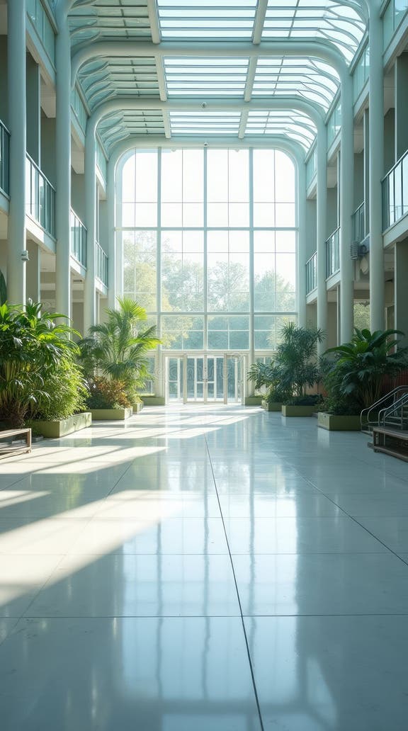 Spacious Glass Atrium with Natural Sunlight Streaming in Stock Image ...