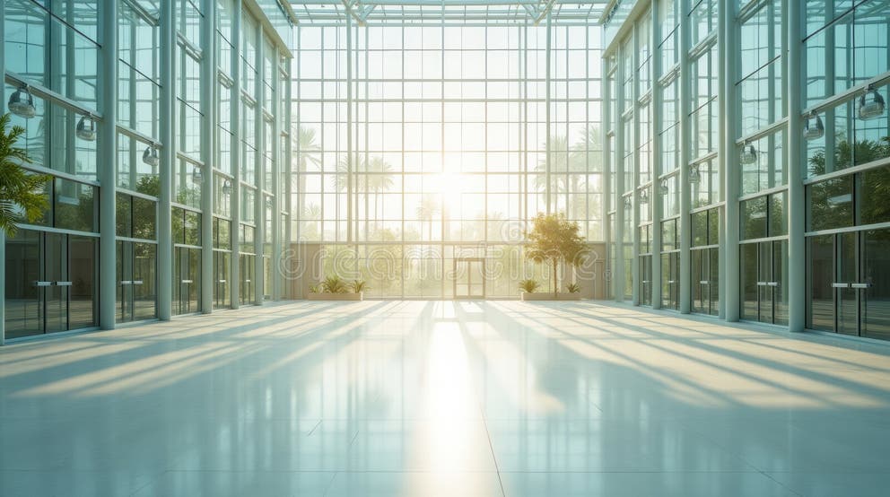 Spacious Glass Atrium with Natural Sunlight Streaming in Stock Image ...