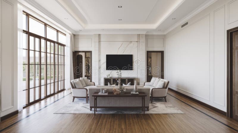 Spacious Hall Featuring a Sofa Set, Center Table Stock Illustration ...